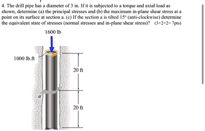 4. The drill pipe has a diameter of 3 in. If it is subjected to a ...