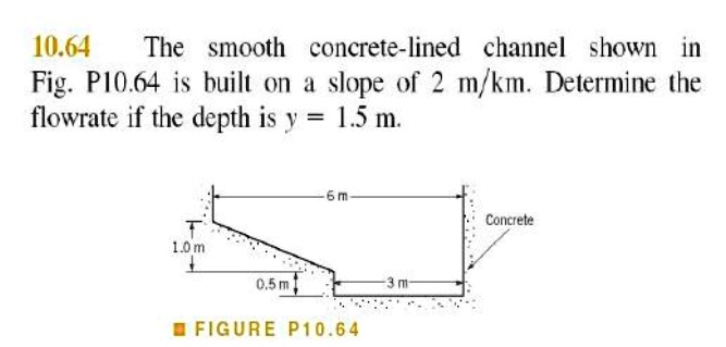 10.64 The smooth concrete-lined channel shown in Fig. P10.64 is built ...