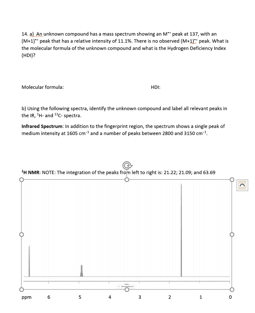 SOLVED: 'An unknown compound has a mass spectrum showing an M•+ peak at ...