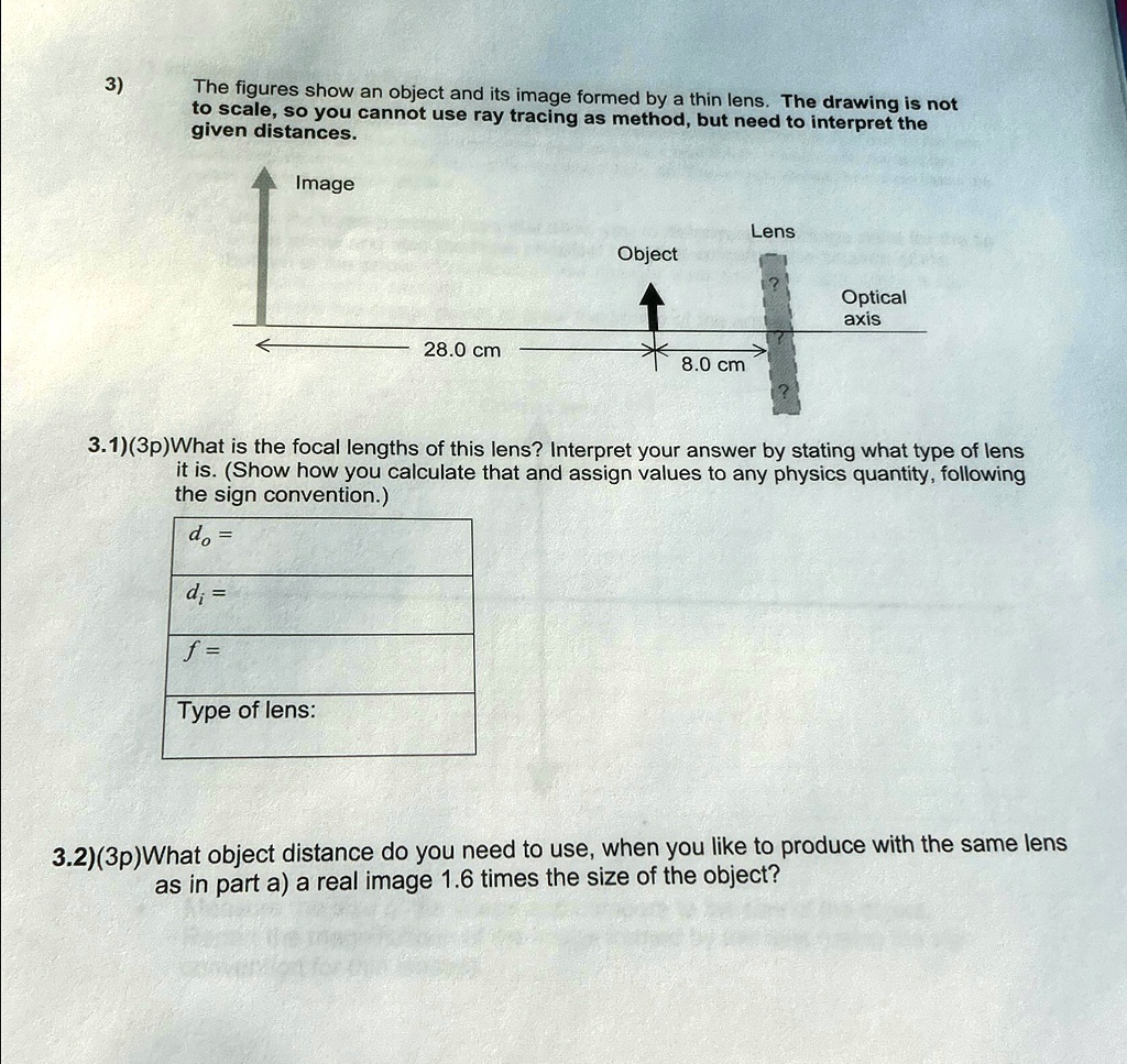 SOLVED: The figures show an object and its image formed by a thin lens. The drawing is not to ...