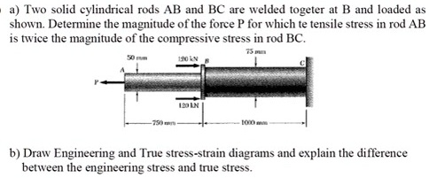 SOLVED: Two solid cylindrical rods AB and BC are welded together at B ...