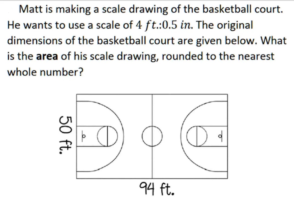 Matt is making a scale drawing of the basketball court. He wants to use ...