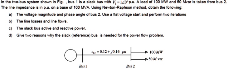 in the two bus system shown in figbus 1 is a slack bus with v10pua load ...