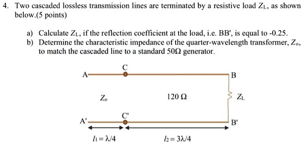 SOLVED: Two cascaded lossless transmission lines are terminated by a ...