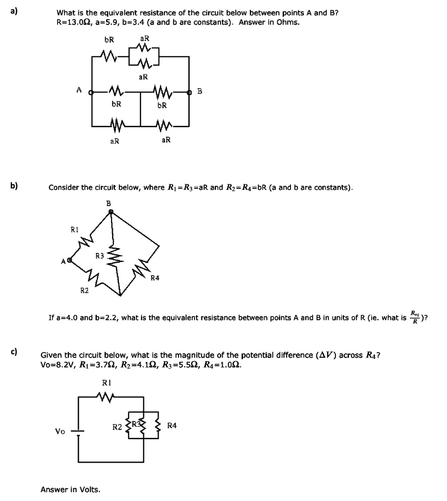 SOLVED: What is the equivalent resistance of the circuit below between points A and B? R=13.00 ...