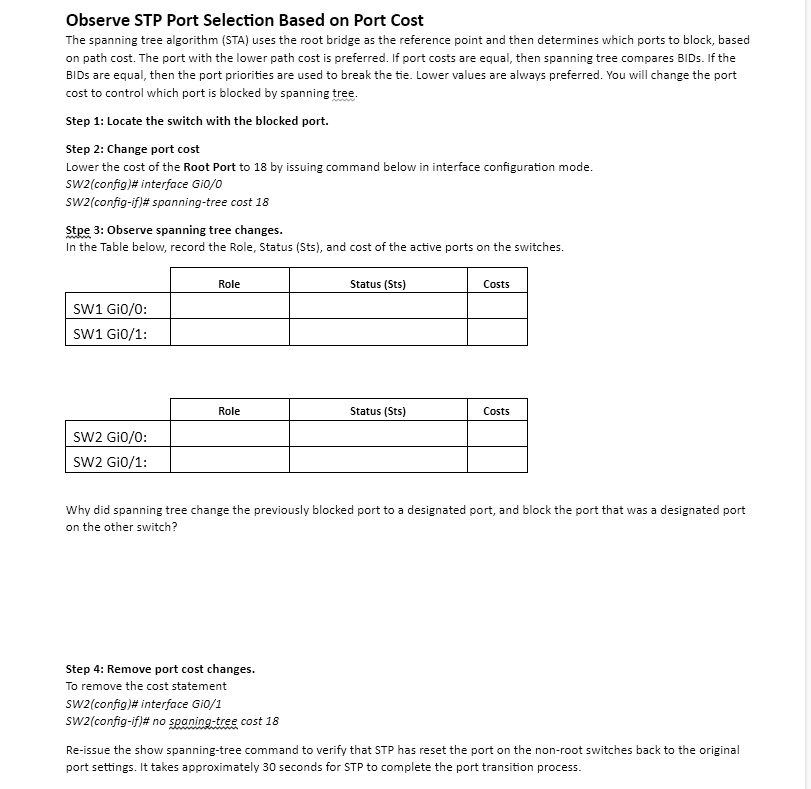 observe stp port selection based on port cost the spanning tree ...