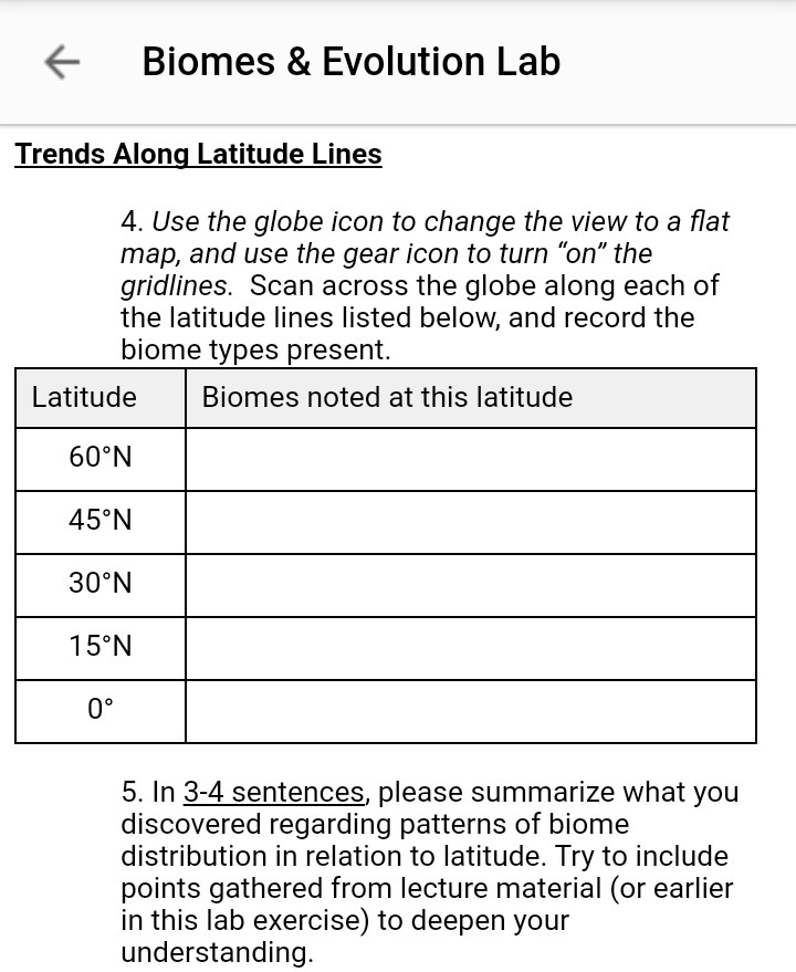 SOLVED:Biomes & Evolution Lab Irends Along Latitude_Lines 4 Use the ...
