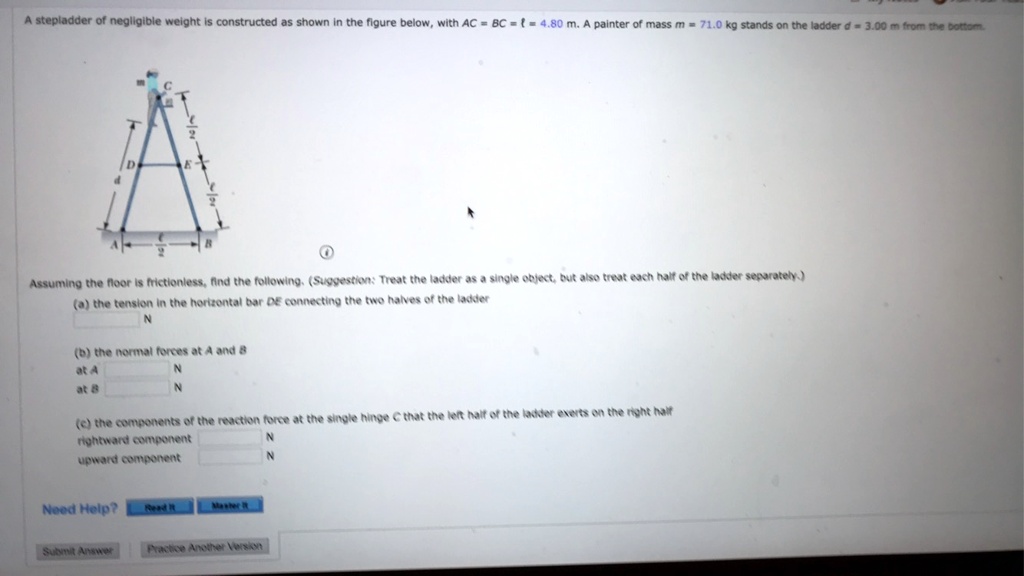 SOLVED: A stepladder of negligible weight is constructed as shown in ...