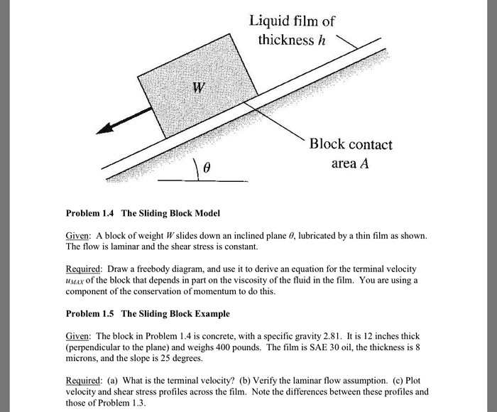 SOLVED: Liquid film of thickness h Block contact area A Problem 1.4 The ...
