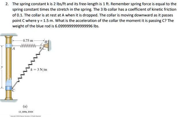 2. The spring constant k is 2 lbs/ft and its free-length is 1 ft ...
