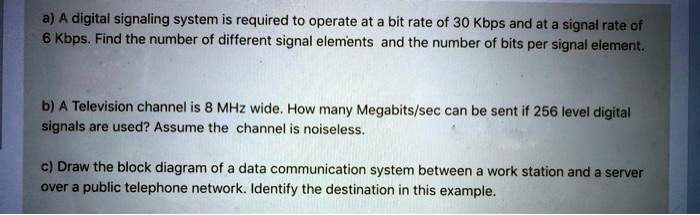 SOLVED: Text: Data communication a) A digital signaling system is required to operate at a bit ...