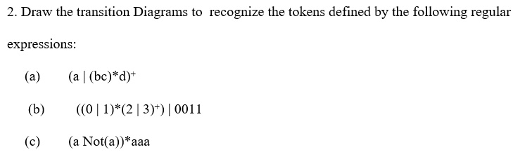 2. Draw the transition Diagrams to recognize the tokens defined by the following regular ...