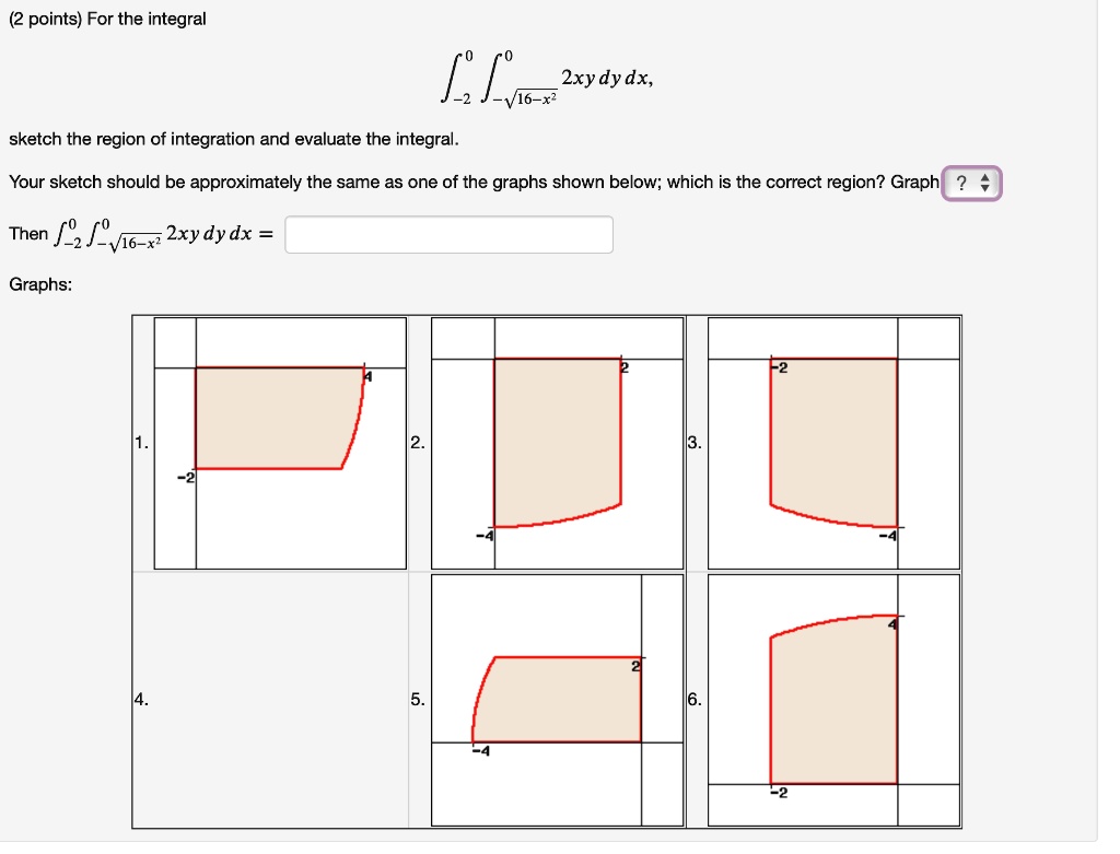 SOLVED:points) For the integral LI 2xy dydx; V16-x? sketch the region ...
