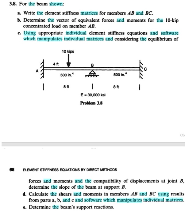 SOLVED: 3.8. For the beam shown: a. Write the element stiffness ...