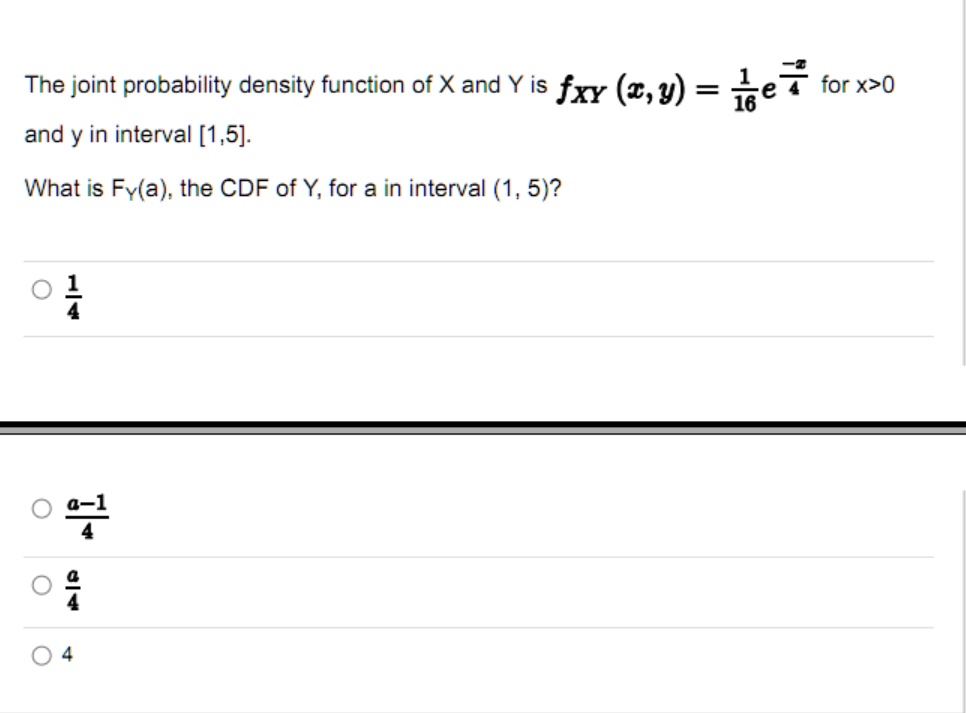 SOLVED:The joint probability density function of X and Y is fxr (â‚¬,y) = 1e# for x>0 and y in ...