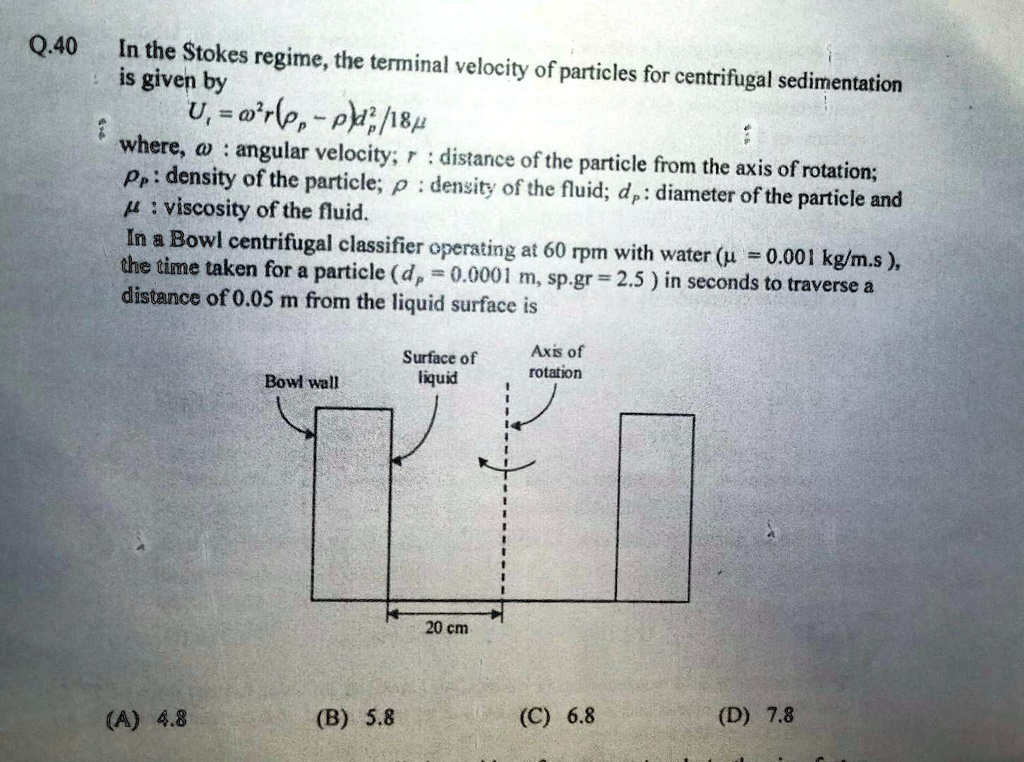 SOLVED: Q.40 is given by In the Stokes regime,the terminal velocity of ...