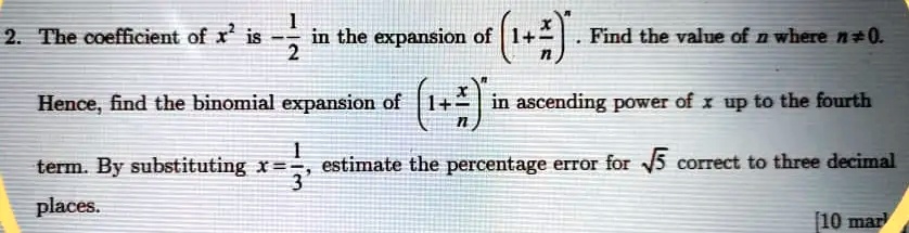 SOLVED: The coefficient of x? is in the expansion of 6+4)' Find the ...