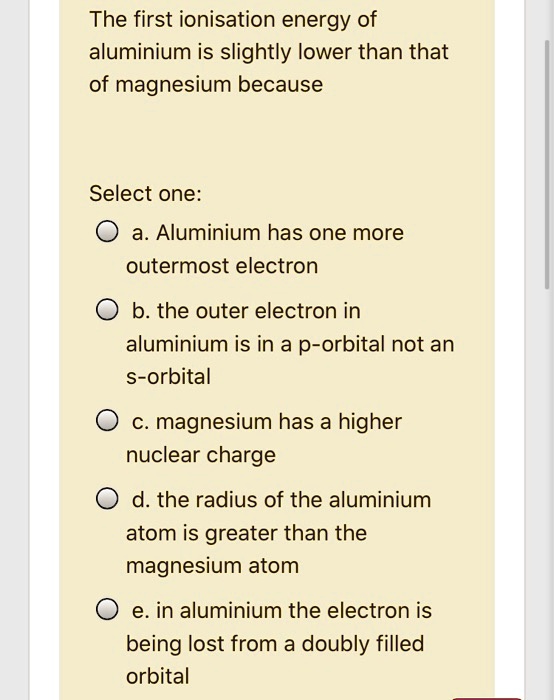 SOLVED: The first ionisation energy of aluminium is slightly lower than ...