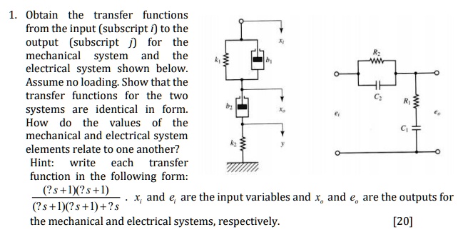 Obtain the transfer functions from the input (subscript i) to the ...