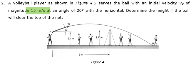 SOLVED: volleyball player shown in Figure 4.5 serves the ball with an ...