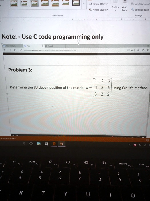 SOLVED: Picture Effects Problem 3: Determine the LU decomposition of ...