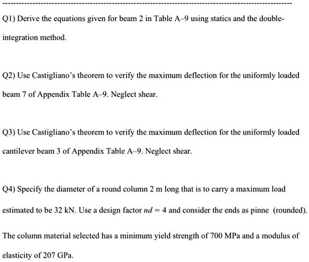 SOLVED: Q1: Derive the equations given for beam 2 in Table A-9 using ... SOLVED: Q1: Derive the equations given for beam 2 in Table A-9 using ...