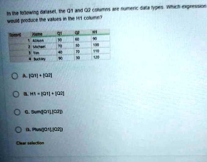 VIDEO solution: In the following dataset, the Q1 and Q2 columns are numeric data types. Which ...