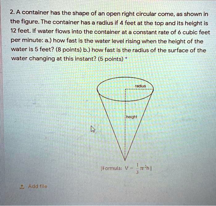 2a container has the shape of an open right circular come as shown in the figure the container ...