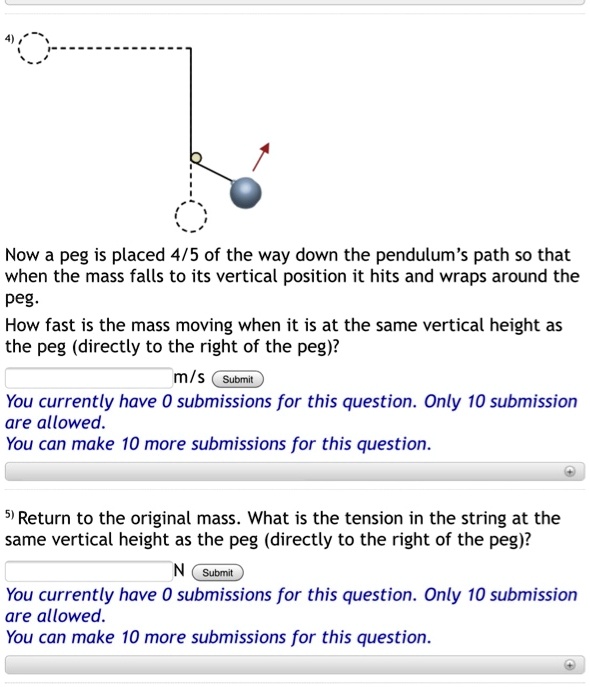 now a peg is placed 45 of the way down the pendulum path so that when ...