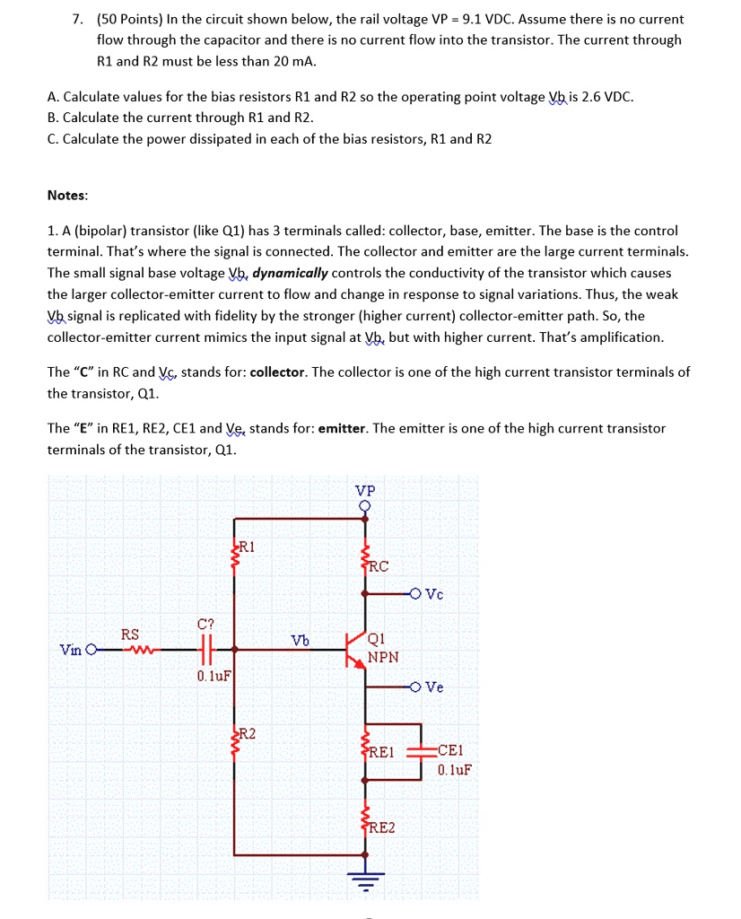 SOLVED: (50 Points) In the circuit shown below, the rail voltage VP is 9.1 VDC. Assume there is ...