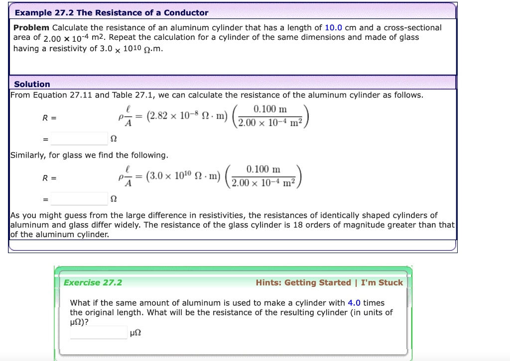 SOLVED: Example 22.2 The Resistance of a Conductor Problem Calculate the resistance of an ...