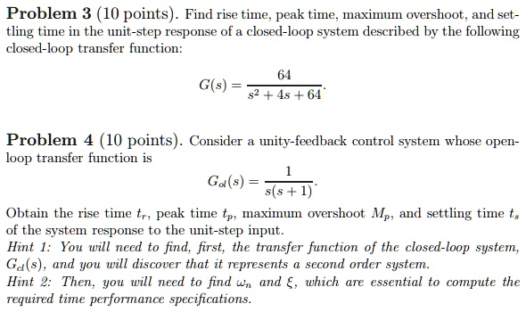 mechatronics thank you problem 3 10 points find rise time peak time maximum overshoot and set ...