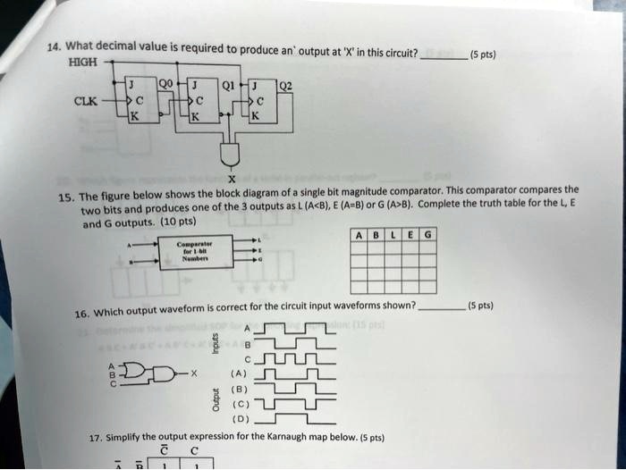 14. What decimal value is required to produce an' output at 'X' in this circuit? HIGH CLK J C Qo ...