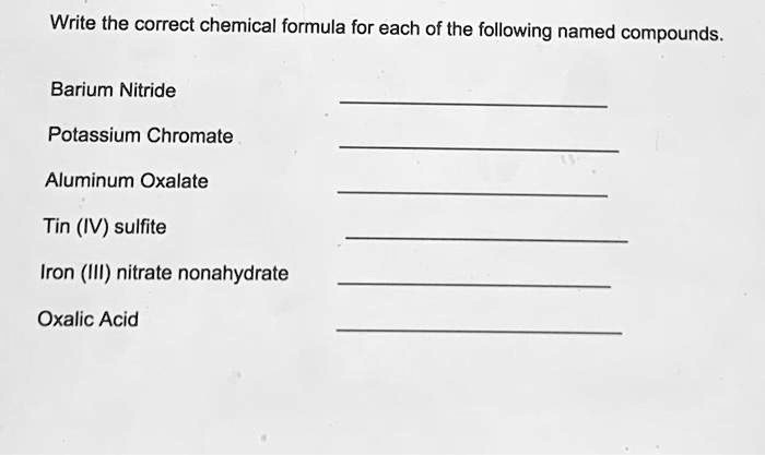 Write the correct chemical formula for each of the following named ...