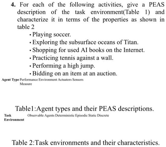 For each of the following activities, give a PEAS description of the ...