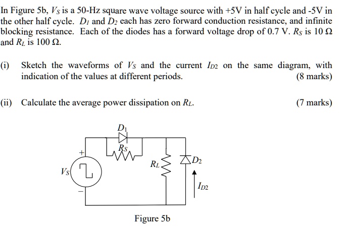 SOLVED: In Figure 5b, Vs is a 50-Hz square wave voltage source with +5V in half cycle and -5V in ...