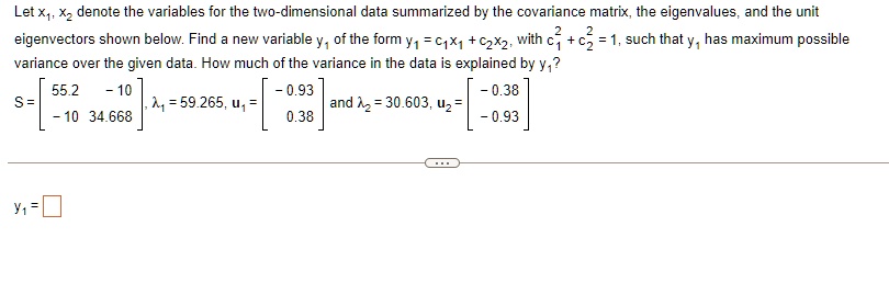 SOLVED: Let x,, x, denote the variables for the two-dimensional data summarized by the ...
