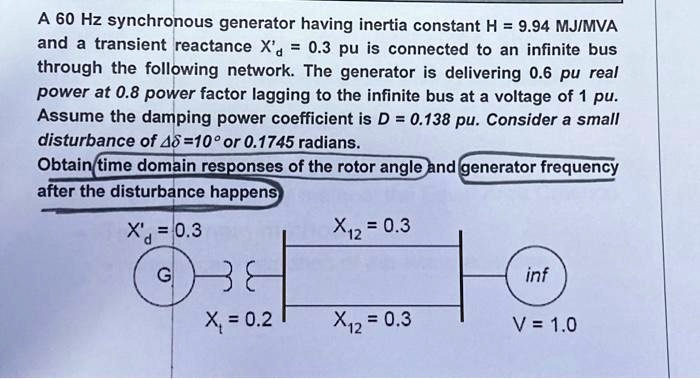 SOLVED: Texts: A 60 Hz synchronous generator having inertia constant H = 9.94 MJ/MVA and a ...
