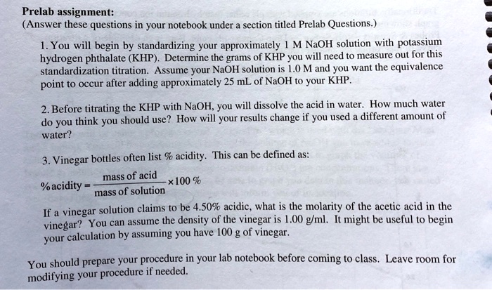 SOLVED: Prelab assignment: (Answer these questions in your notebook under section titled Prelab ...