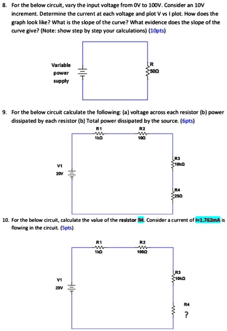 SOLVED: For the below circuit, vary the input voltage from 0V to 100V. Consider a 10V increment ...