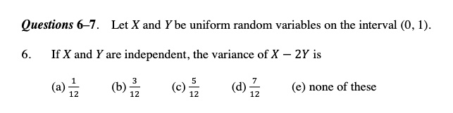 Solved Questions 6 7 Let X And Y Be Uniform Random Variables On The 5702