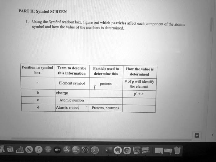 part h symbol screen using the symbol readout box figure out which particles affect each ...