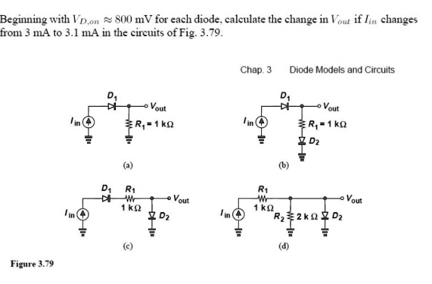 Beginning with VD,on≈ 800 mV for each diode, calculate the change in Vout if Iin changes from 3 ...