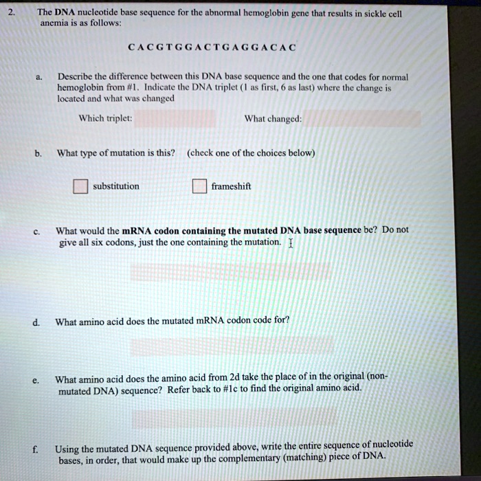 the dna nucleotide base sequence for the abnormal hemoglobin gene that ...