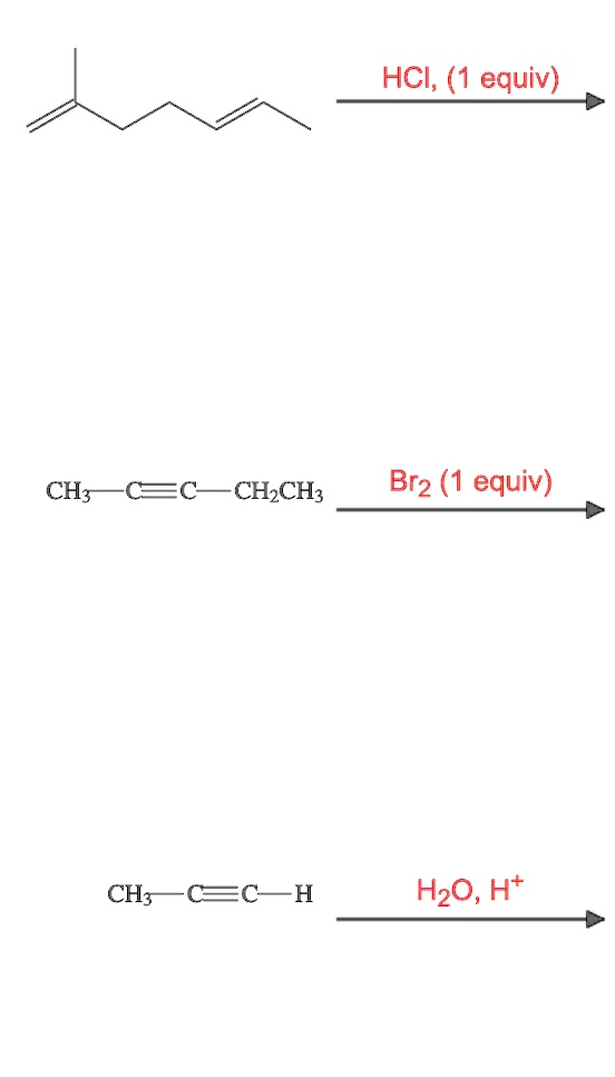 SOLVED: HCI, (1 equiv) CH3-CC-CHCH Br2 (1 equiv) CH3 CCH H2O,H+