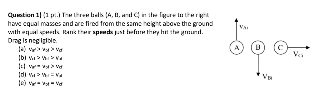 SOLVED: Question 1) (1 pt.) The three balls (A, B, and C) in the figure to the right have equal ...