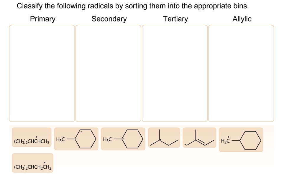 SOLVED: Classify the following radicals by sorting them into the ...
