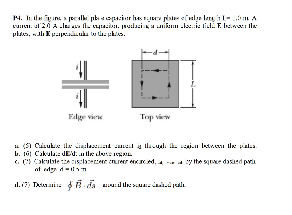 SOLVED: P4 In the figure, a parallel plate capacitor has square plates ...