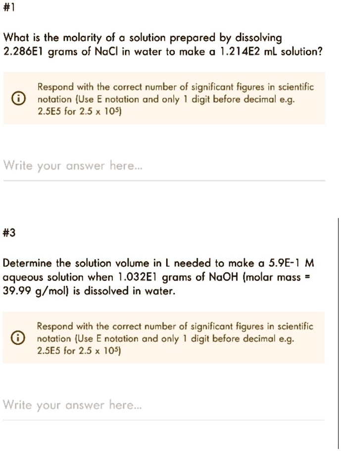 1 what is the molarity of a solution prepared by dissolving 2286e1 grams of nacl in water to ...