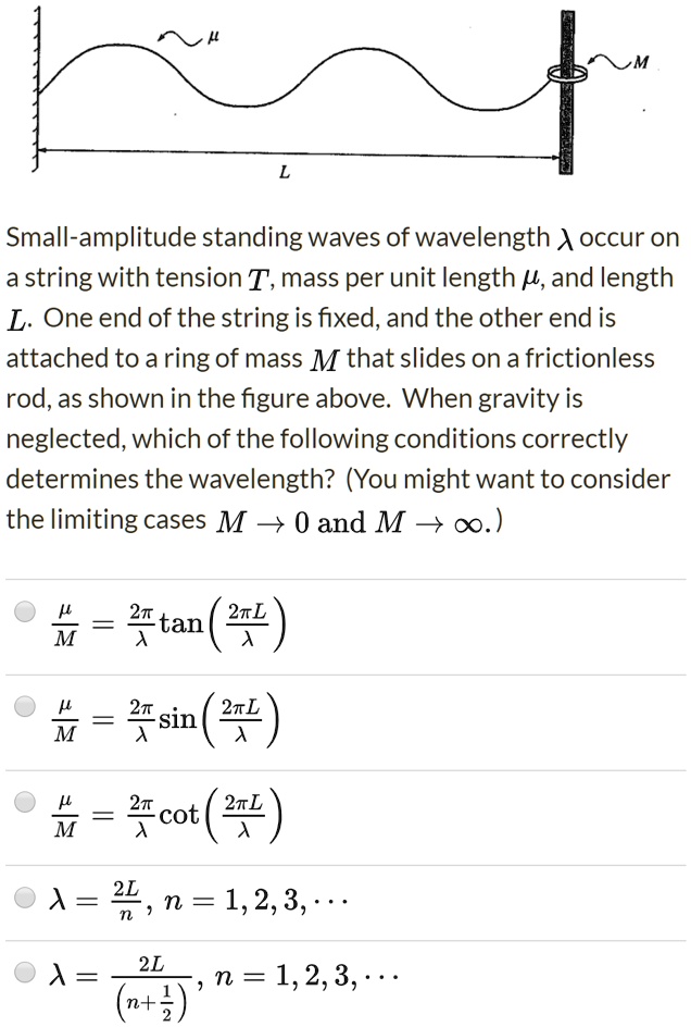 small amplitude standing waves of wavelength a occur on string with ...